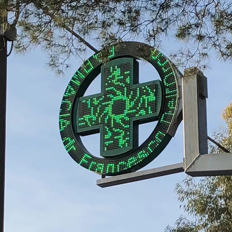 Animation 3D GIF text effect green color Outdoor LED cross pharmacy si ...